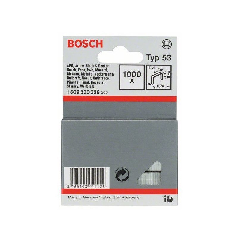 Agrafe Type 53 Bosch 6x11.4 mm - 1000 agrafes