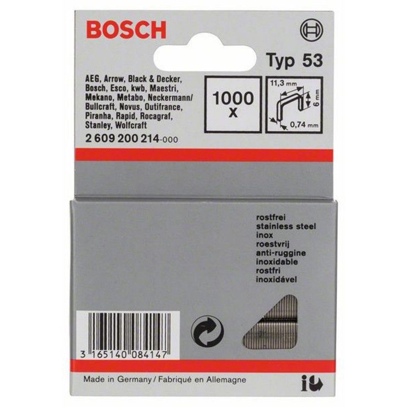 Agrafe Type 53 inox Bosch 6x11.4 mm - 1000 agrafes
